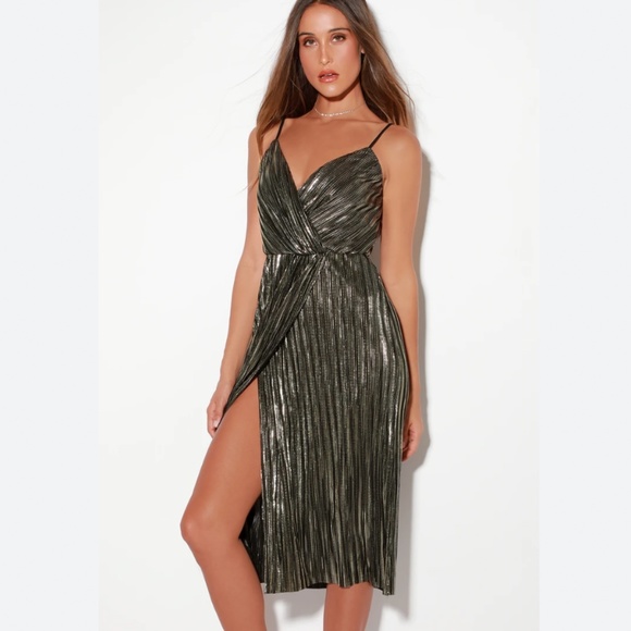 Lush | Dresses | Lush Gold Metallic Wrap Midi Dress | Poshmark